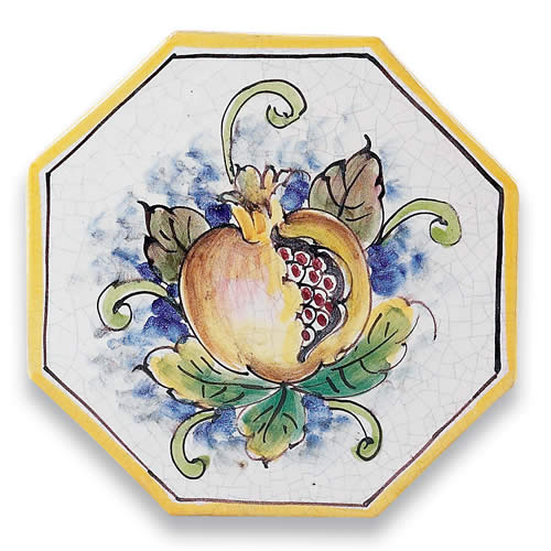 Octagonal Pomegranate Tile - Italian Pottery Outlet