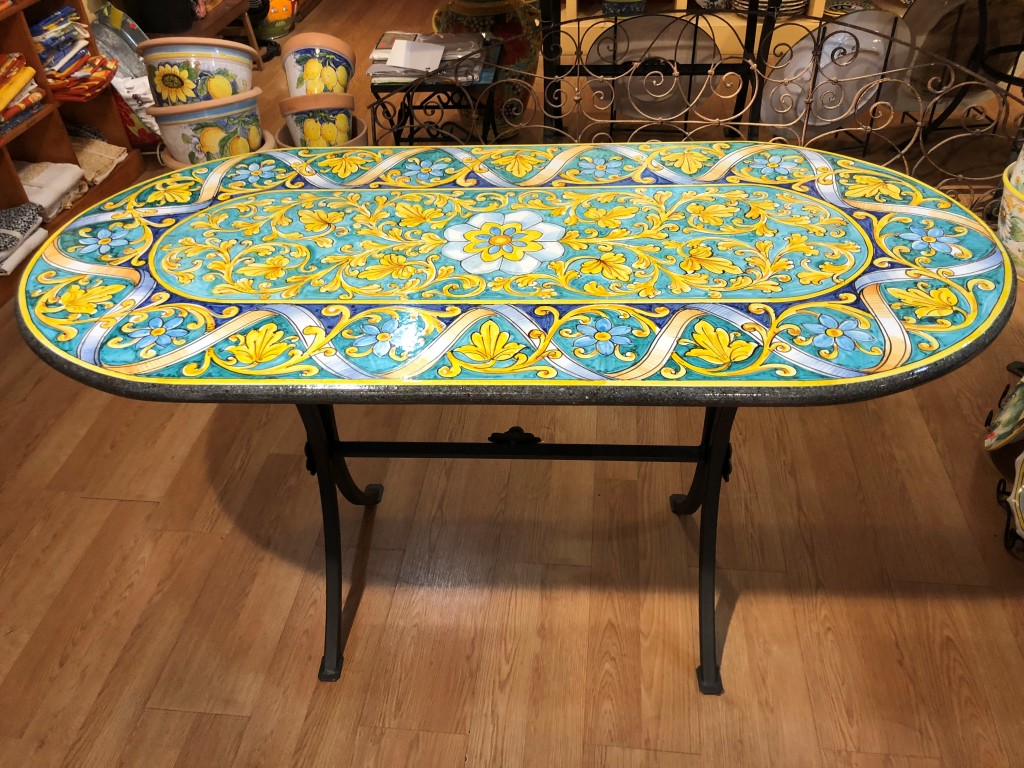 55" x 27.5" Italian Volcanic Table – Oval Full Geo - Italian Pottery Outlet