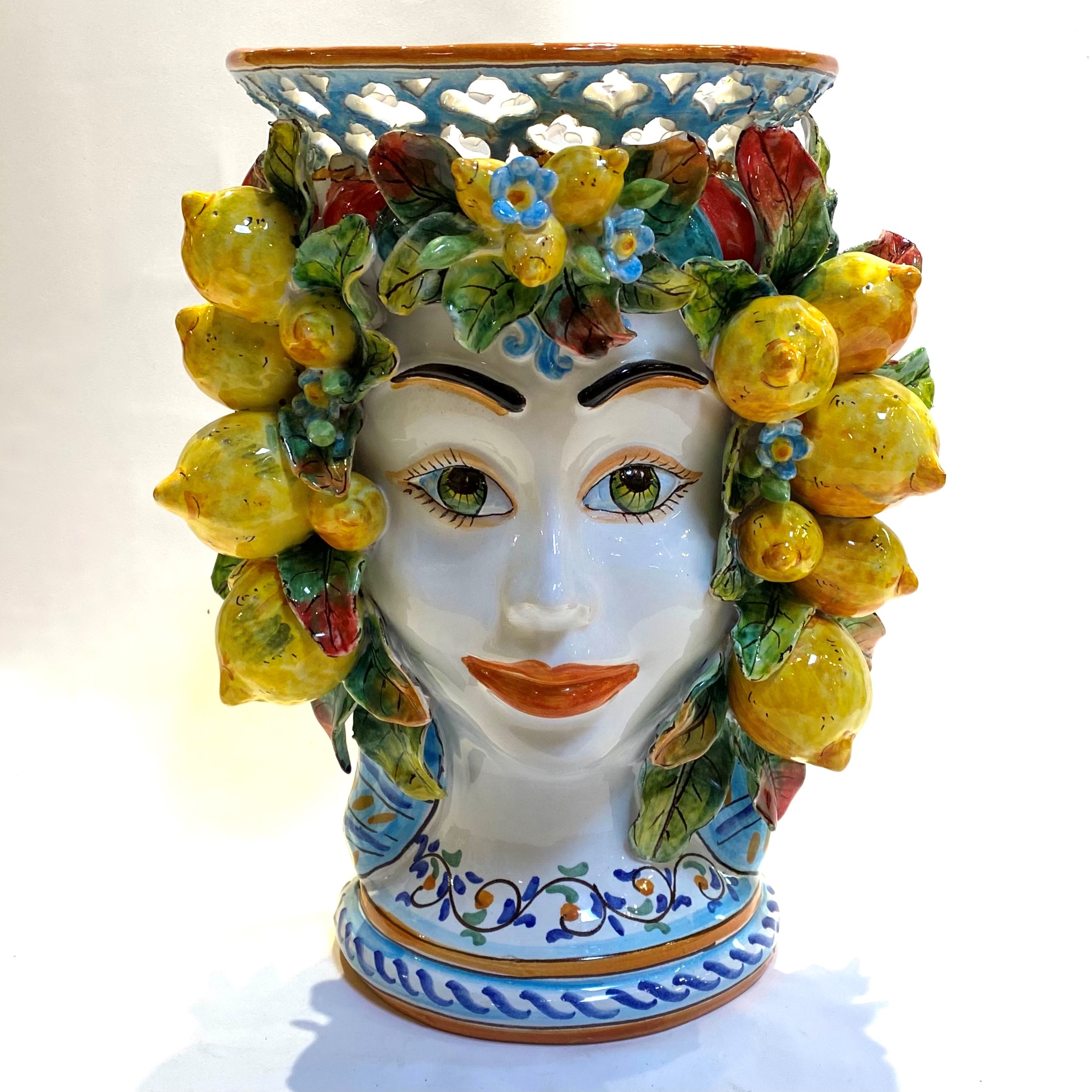 Sicilian Queen Moor's Head - Lemon Planter - Italian Pottery Outlet Sicilian Queen Moor's Head - Lemon Planter - Italian Pottery Outlet
